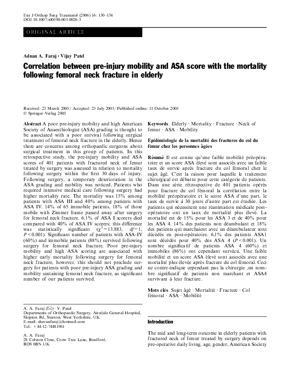 (PDF) Correlation between pre-injury mobility and ASA score with the ...