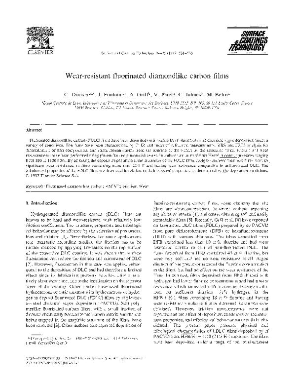 (PDF) Wear-resistant fluorinated diamondlike carbon films