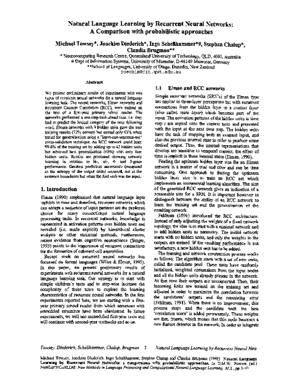 (PDF) Natural language learning by recurrent neural networks