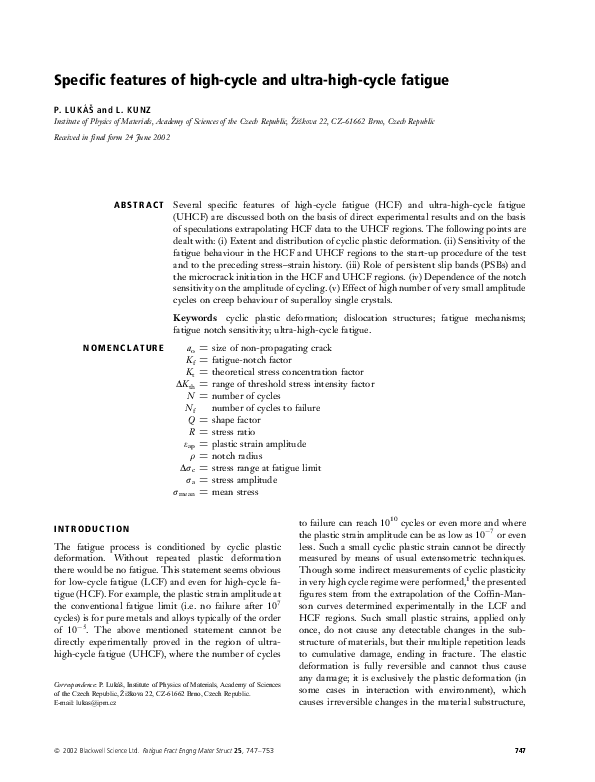 (PDF) Specific features of high-cycle and ultra-high-cycle fatigue
