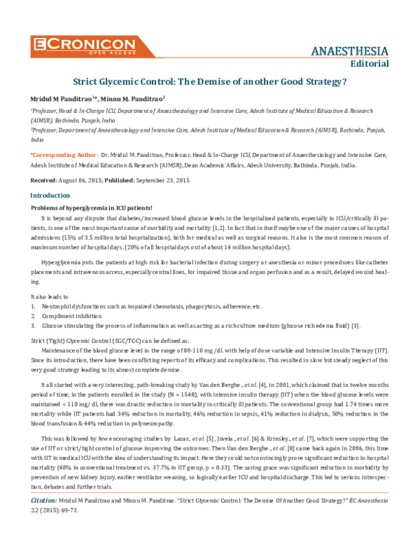 (PDF) Editorial: Strict Glycemic Control: The Demise of another Good ...