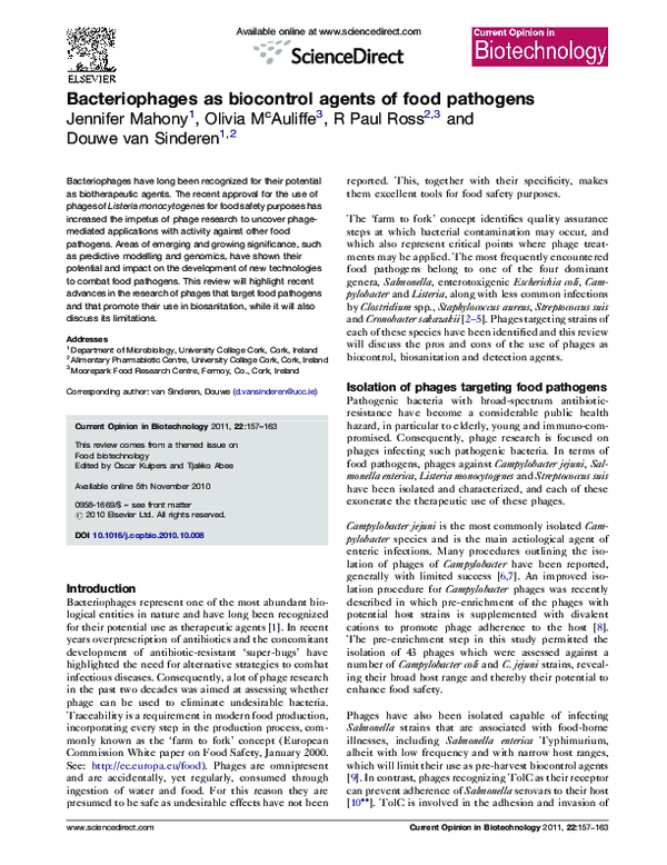 (PDF) Bacteriophages as biocontrol agents of food pathogens