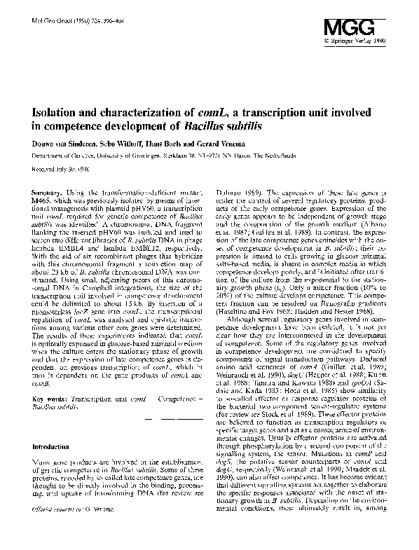 (PDF) Isolation and characterization of comL, a transcription unit involved in competence ...