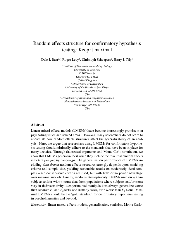 (PDF) Random effects structure for confirmatory hypothesis testing ...