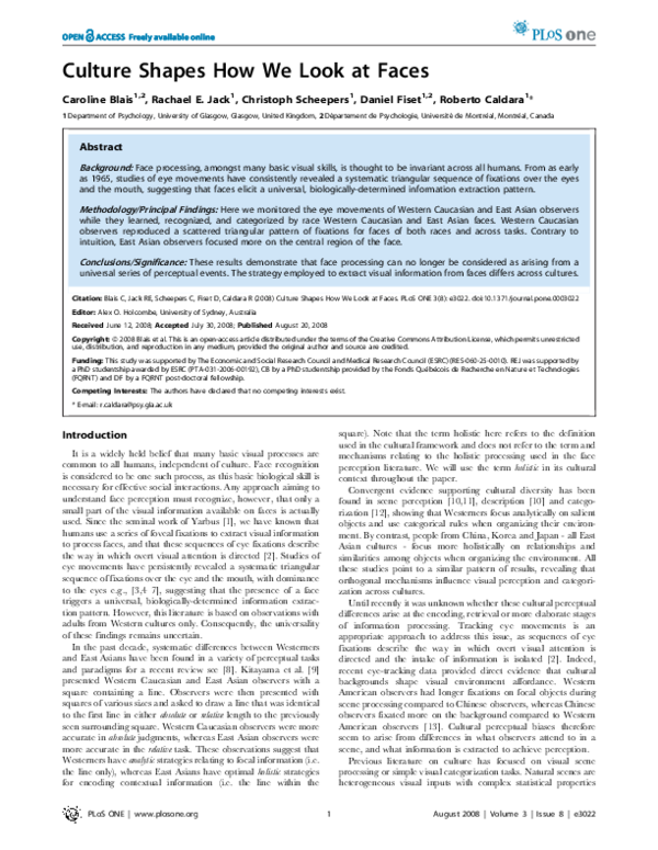 (PDF) Culture Shapes How We Look at Faces