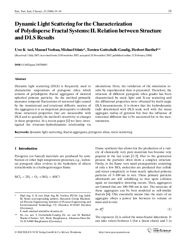 (PDF) Dynamic Light Scattering for the Characterization of Polydisperse ...