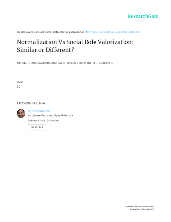 (PDF) Normalization Vs Social Role Valorization