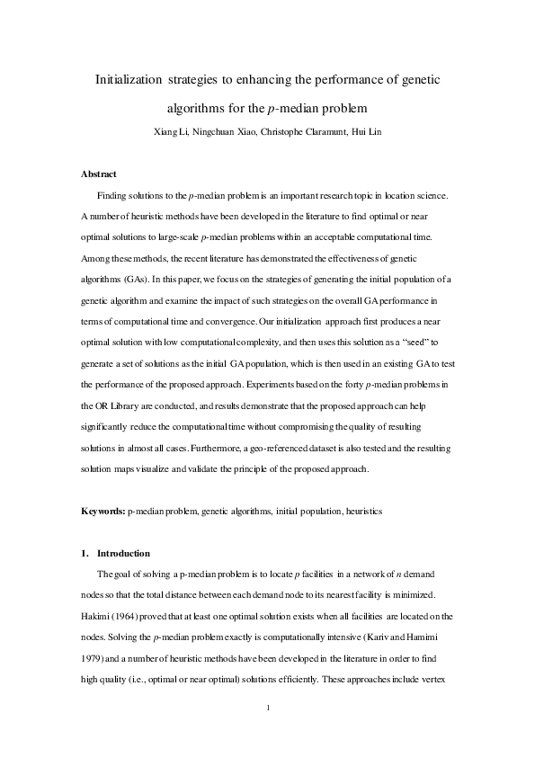 (PDF) Initialization strategies to enhancing the performance of genetic algorithms for the p ...