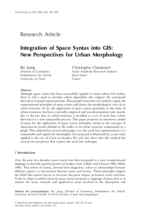 (PDF) Integration of Space Syntax into GIS: New Perspectives for Urban ...