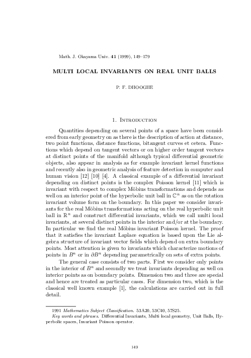 (PDF) MULTI LOCAL INVARIANTS ON REAL UNIT BALLS