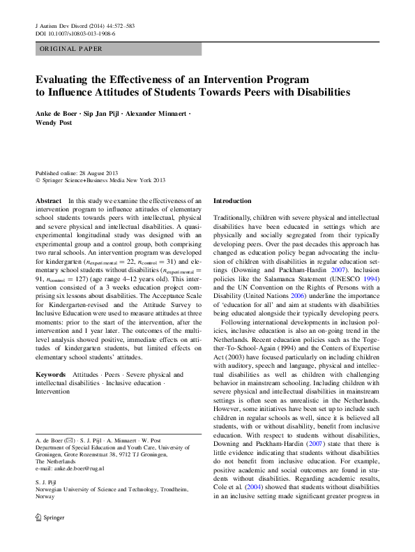(PDF) Evaluating the Effectiveness of an Intervention Program to Influence Attitudes of Students ...