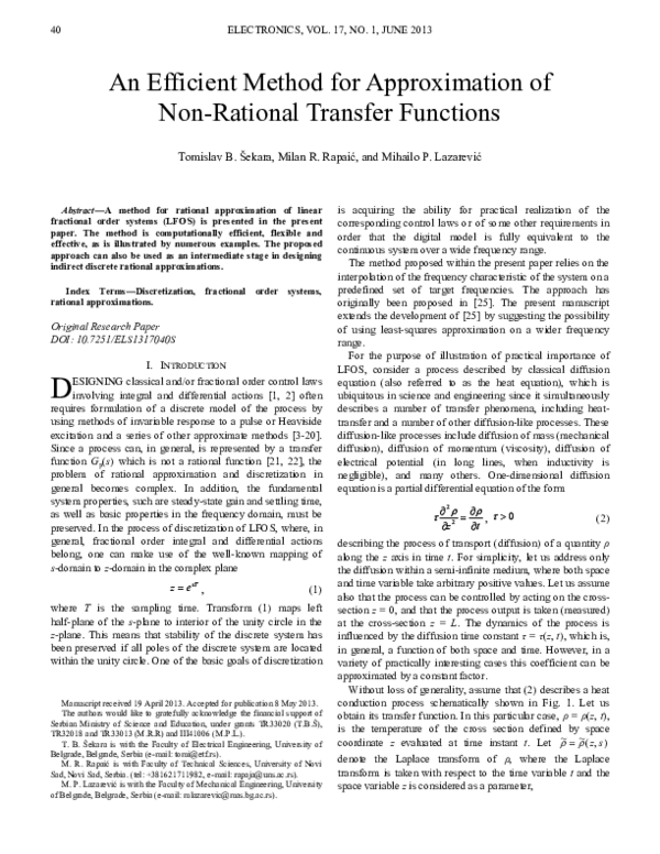 (PDF) An Efficient Method for Approximation of Non Rational Transfer Functions