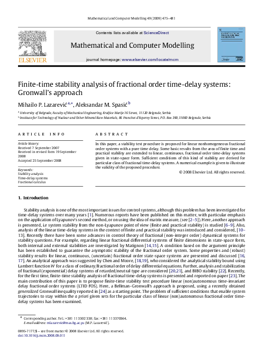 (PDF) Finite-time stability analysis of fractional order time-delay systems: Gronwall’s approach