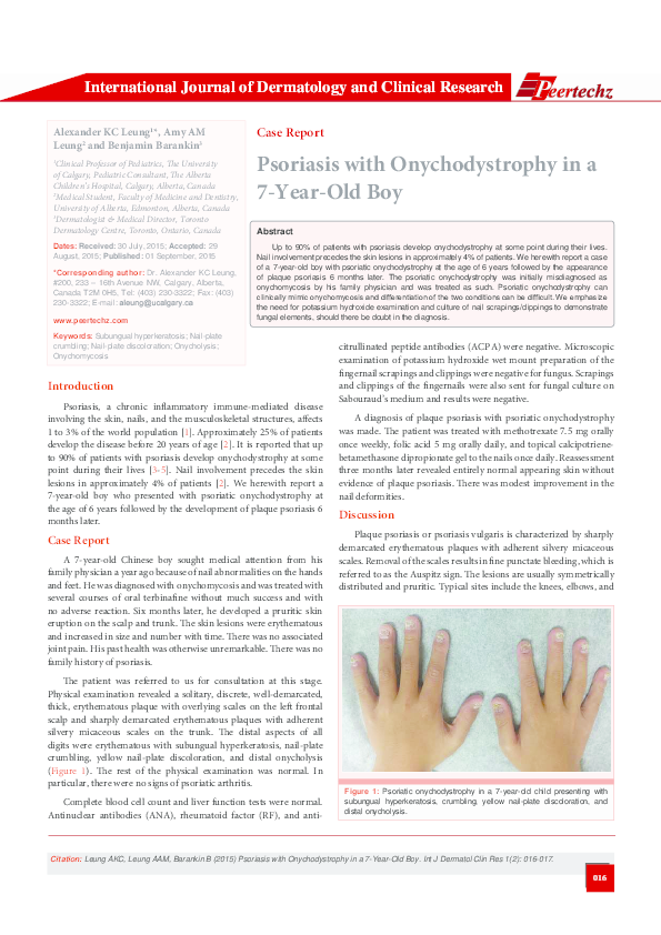 (PDF) Psoriasis with Onychodystrophy in a 7-Year-Old Boy