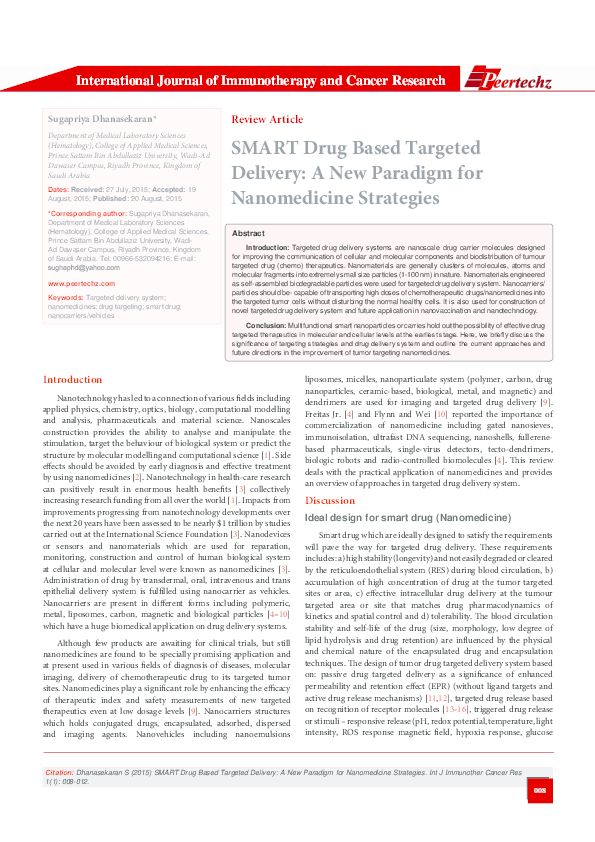 (PDF) SMART Drug Based Targeted Delivery: A New Paradigm for ...