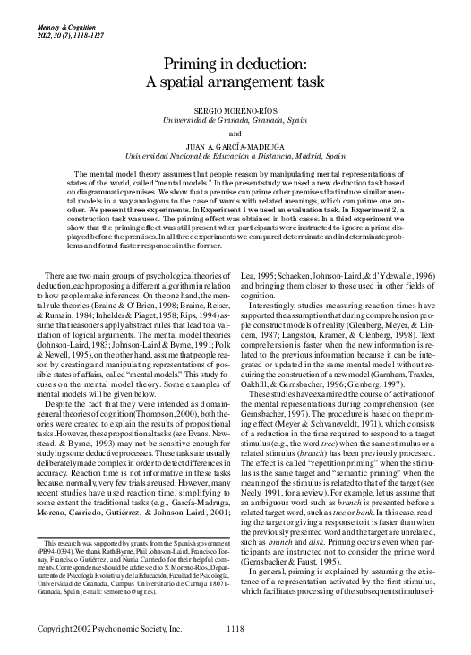 (PDF) Priming in deduction: A spatial arrangement task | Juan Antonio García-Madruga - Academia.edu