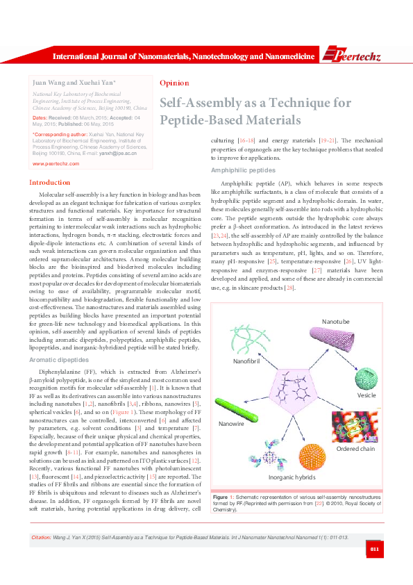 (PDF) Self-Assembly as a Technique for Peptide-Based Materials