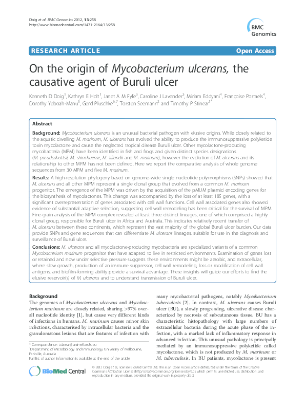 (PDF) On the origin of Mycobacterium ulcerans, the causative agent of ...