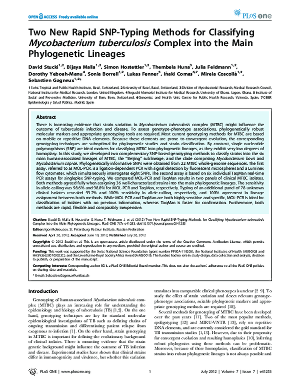 (PDF) Two New Rapid SNP-Typing Methods for Classifying Mycobacterium ...