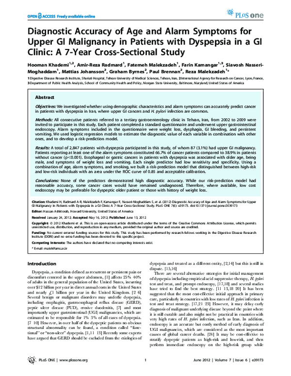 (PDF) Diagnostic Accuracy of Age and Alarm Symptoms for Upper GI ...