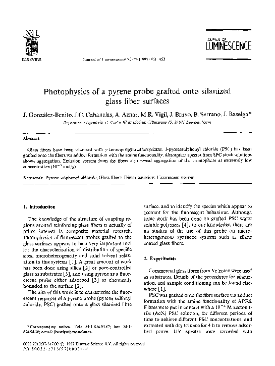 (PDF) Photophysics of a pyrene probe grafted onto silanized glass fiber ...