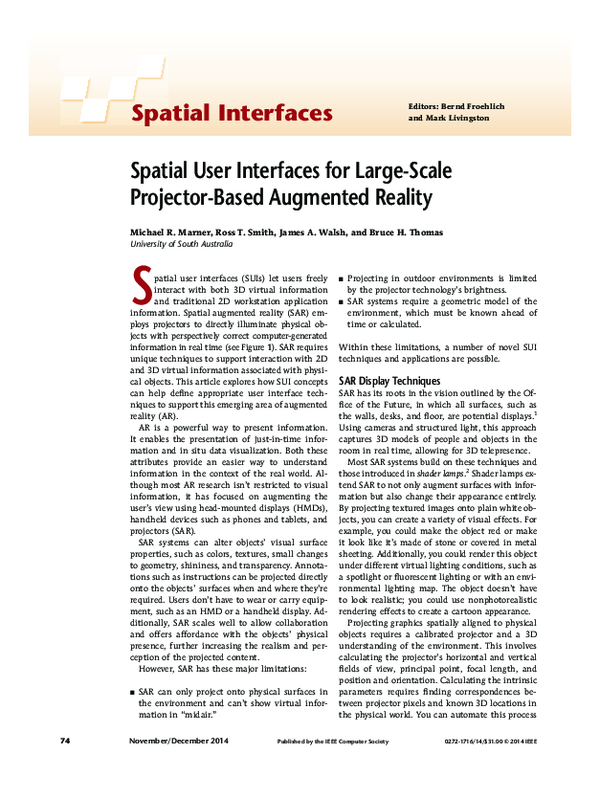 (PDF) Spatial user interfaces for large-scale projector-based augmented reality