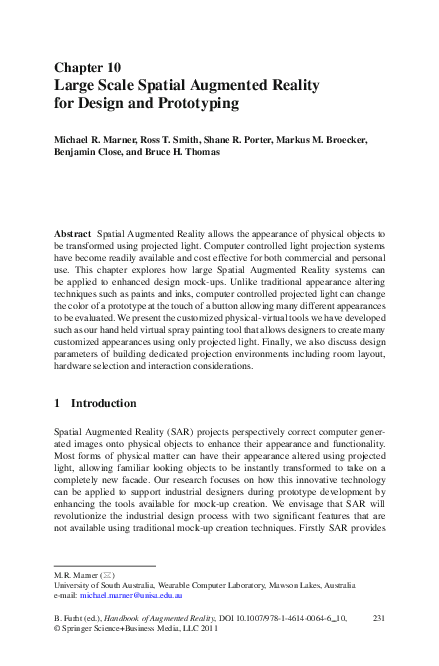 Pdf Large Scale Spatial Augmented Reality For Design And Prototyping 