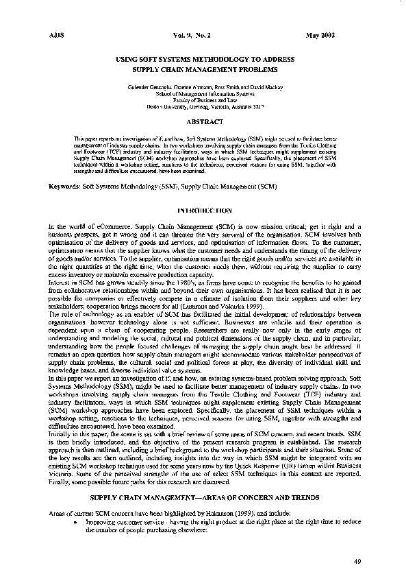 Pdf Using Soft Systems Methodology To Address Supply Chain Management Problems