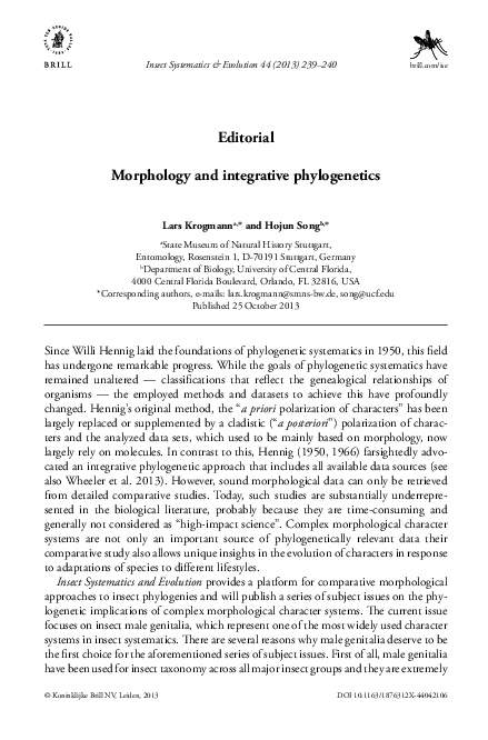 (PDF) Morphology and integrative phylogenetics | Lars Krogmann ...