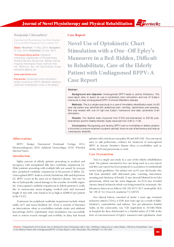 (PDF) Novel Use of Optokinetic Chart Stimulation with a One -Off Epley ...