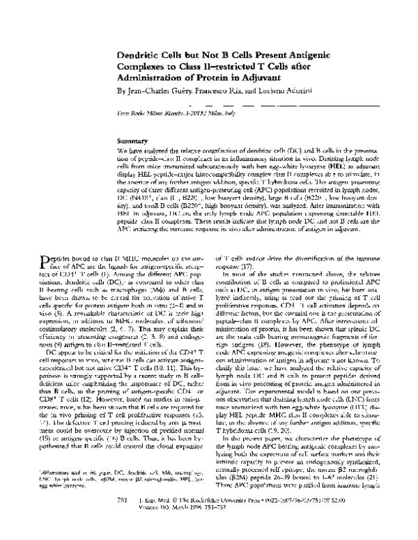 (PDF) Dendritic cells but not B cells present antigenic complexes to ...
