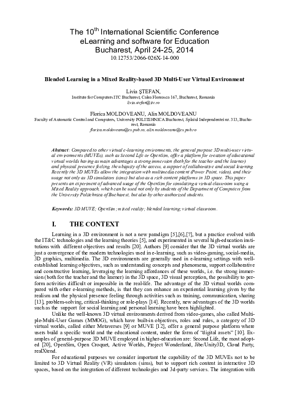 Pdf Blended Learning In A Mixed Reality Based 3d Multi User Virtual Environment