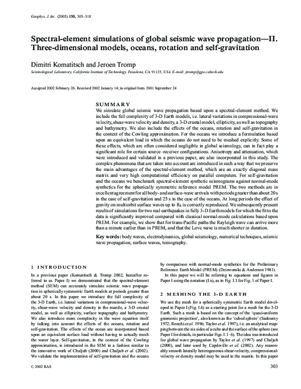 Pdf Spectral Element Simulations Of Global Seismic Wave Propagation Ii Three Dimensional