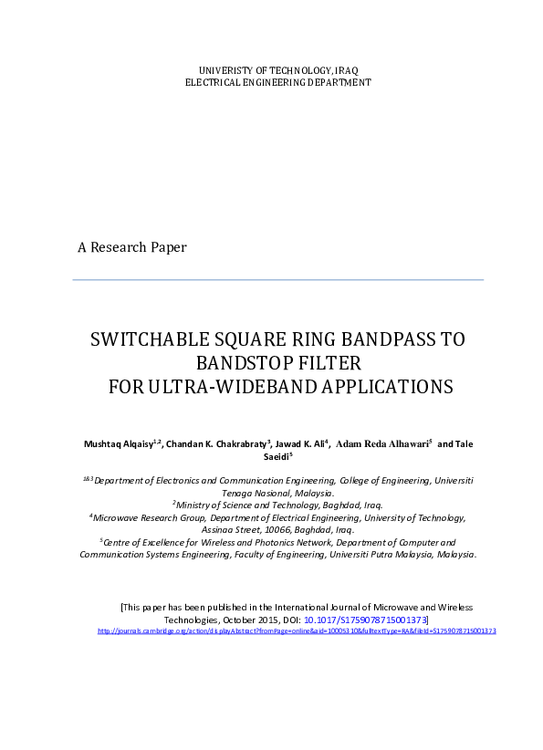 (PDF) Switchable square ring bandpass to bandstop filter for ultra ...