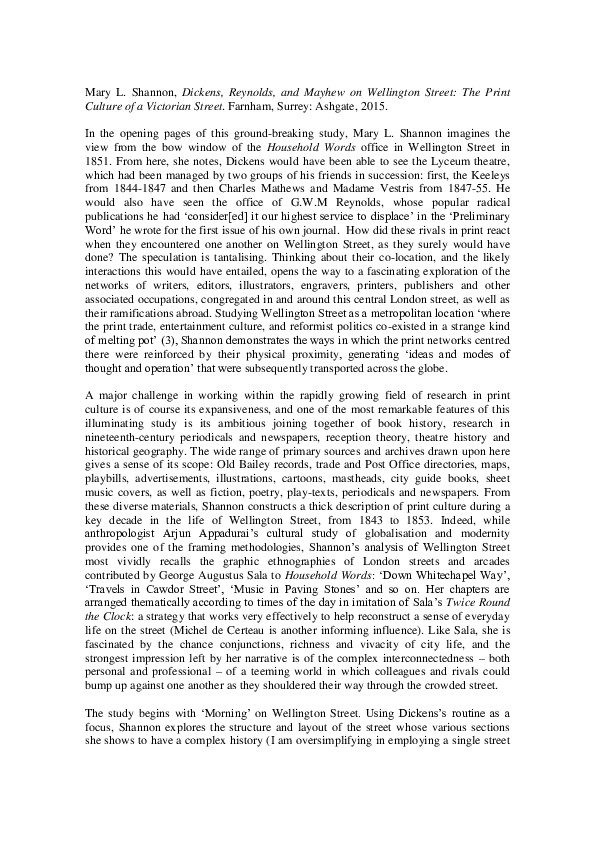 (PDF) Catherine Waters. Review of 'Dickens, Reynolds, and Mayhew on ...