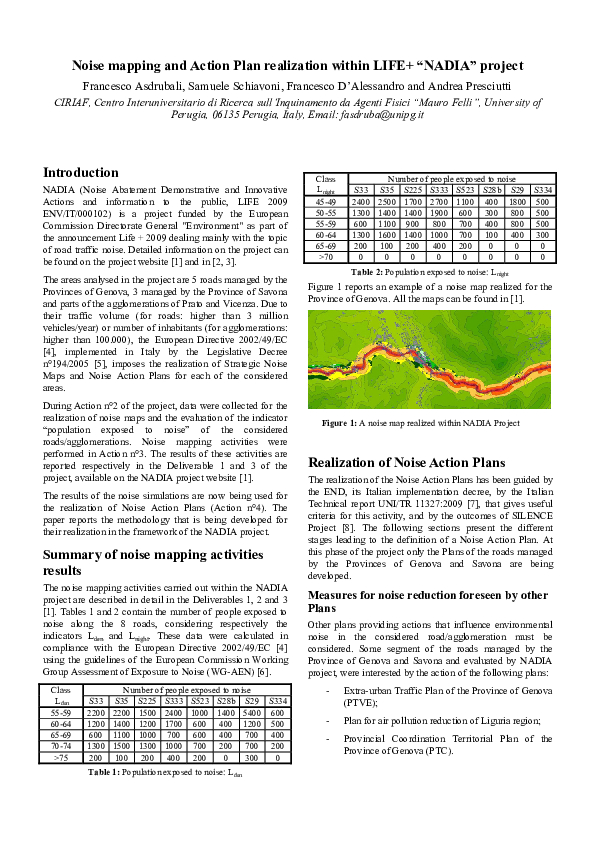(PDF) Noise mapping d Action Plan realization within LIFE+ “NADIA” project