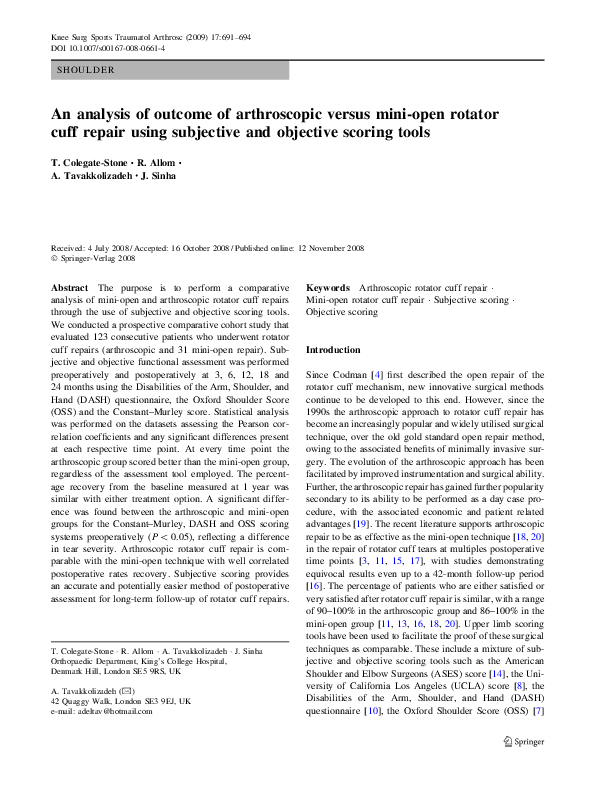(PDF) An analysis of outcome of arthroscopic versus mini-open rotator cuff repair using ...