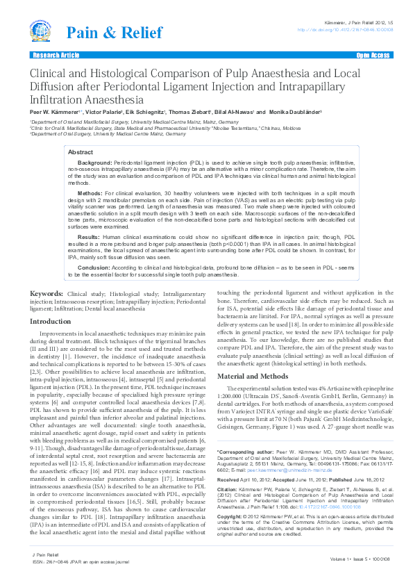 (PDF) Clinical and histological comparison of pulp anesthesia and local ...