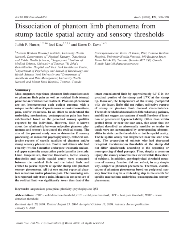 (PDF) Dissociation of phantom limb phenomena from stump tactile spatial ...