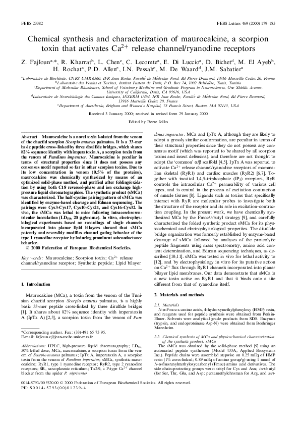 (PDF) Scorpion toxins targeted against the sarcoplasmic reticulum Ca(2 ...
