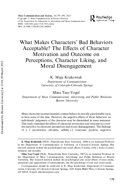 (PDF) What Makes Characters’ Bad Behaviors Acceptable? The Effects of ...