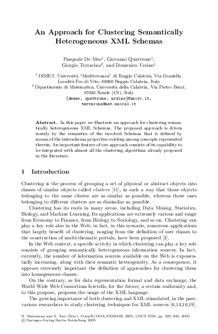 (PDF) An approach for clustering semantically heterogeneous XML schemas | Pasquale Meo and ...