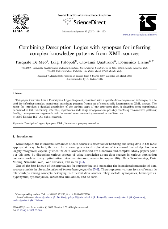 (PDF) Combining Description Logics with synopses for inferring complex knowledge patterns from ...