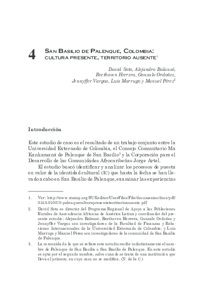 (PDF) San Basilio de Palenque, Colombia: cultura presente, territorio ...