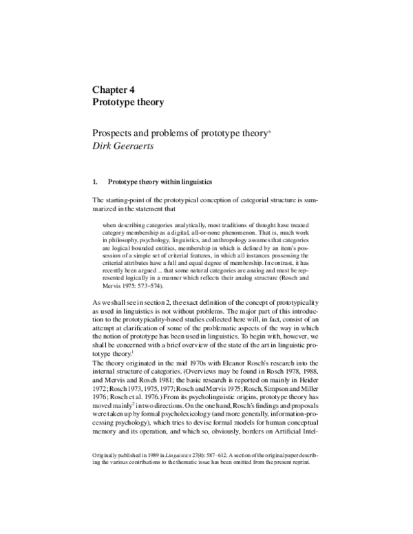 Pdf Geeraerts06 Prototype Theory