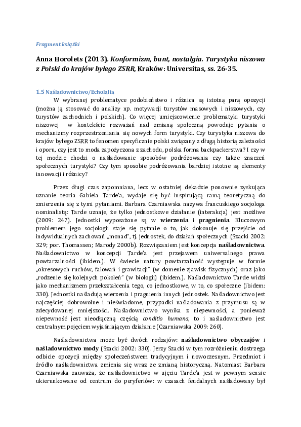 Konformizm, bunt, nostalgia. Turystyka niszowa z Polski do krajów byłego ZSRR//Conformity ...