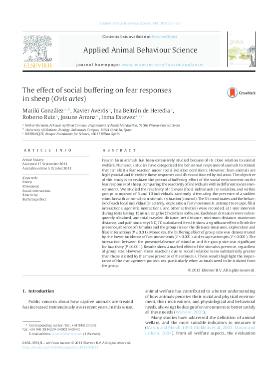 (PDF) The effect of social buffering on fear responses in sheep (Ovis ...
