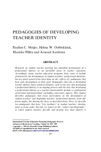 Pdf Pedagogies Of Developing Teacher Identity