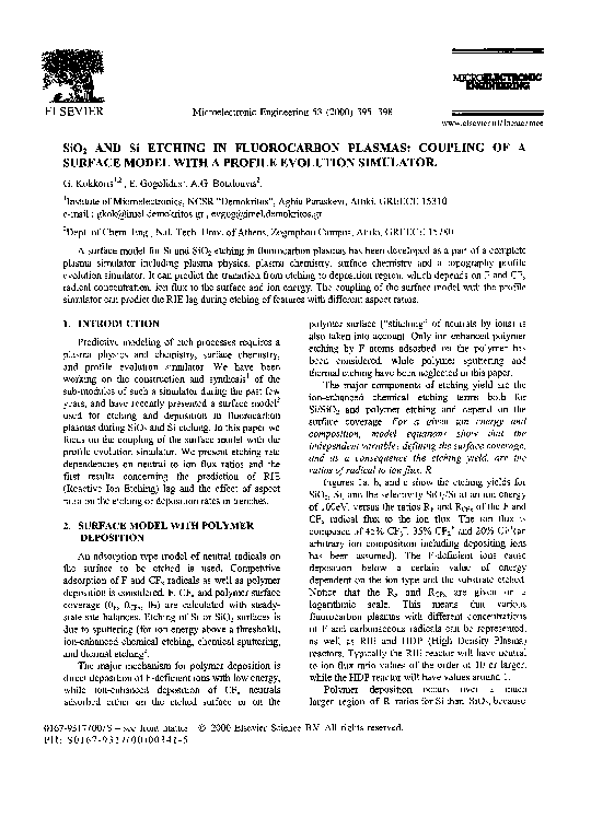 (PDF) SiO2 and Si etching in fluorocarbon plasmas: A detailed surface model coupled with a ...