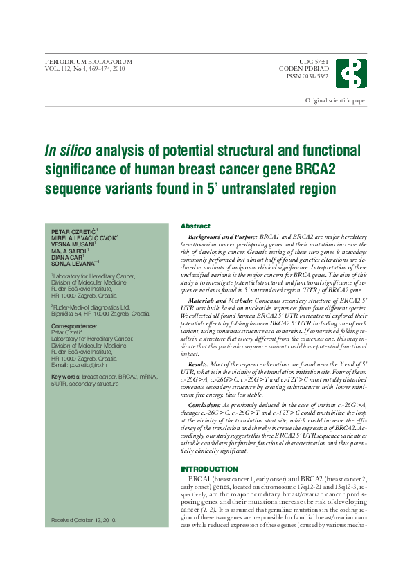 (PDF) In silico analysis of potential structural and functional significance of human breast ...